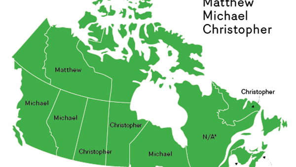 Baby name map: Top names in Canada through the years - Today's Parent ...