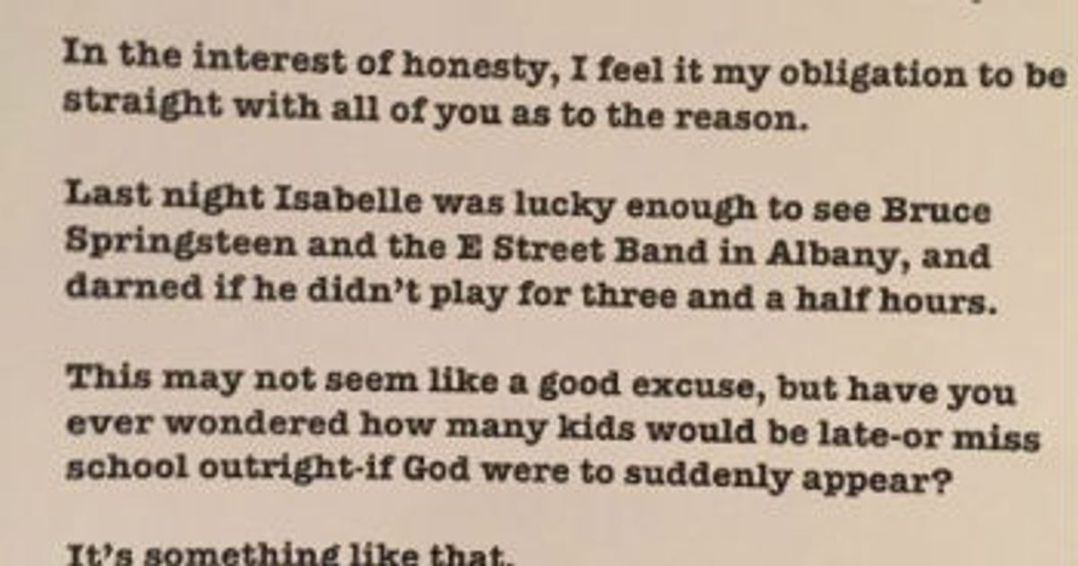 One hilarious note + Bruce Springsteen = best excuse for missing school ...
