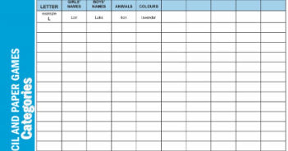 Categories printable - Today's Parent